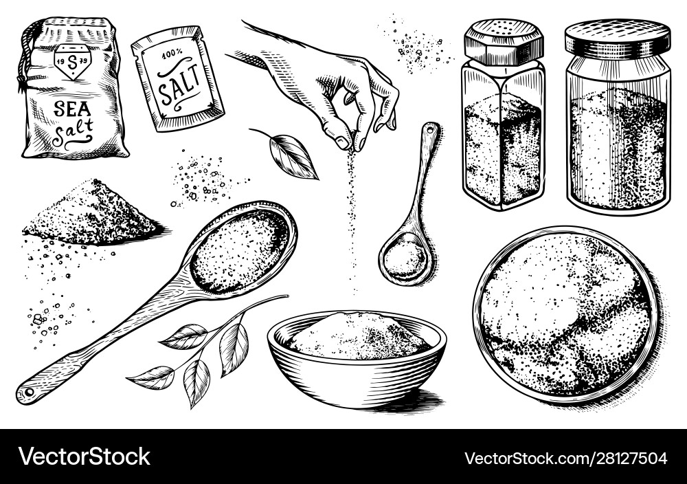 Sea salt set glass bottles packaging Royalty Free Vector