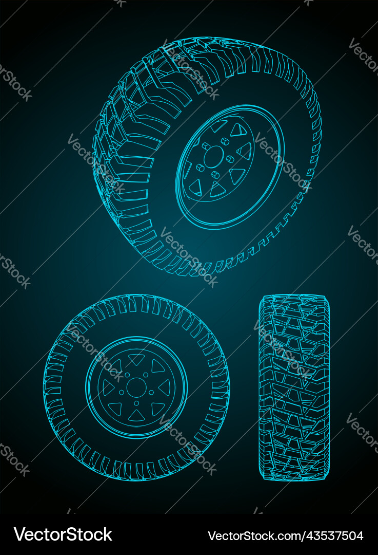 Suv wheel blueprints Royalty Free Vector Image