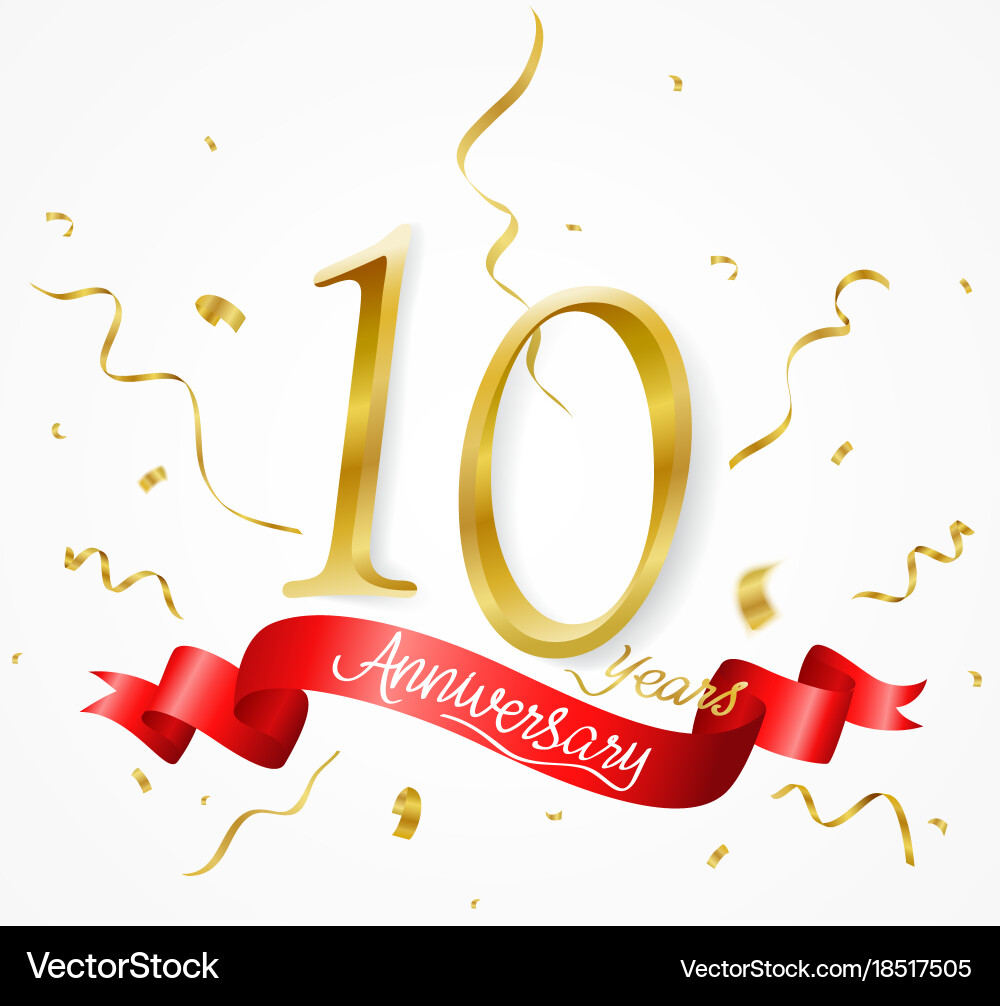 Anniversary background with ribbon and confetti Vector Image