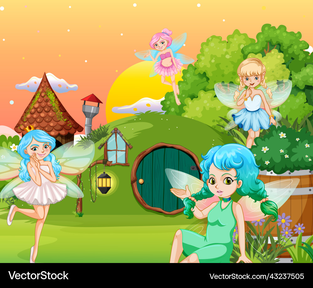 Fairies at fantasy land Royalty Free Vector Image