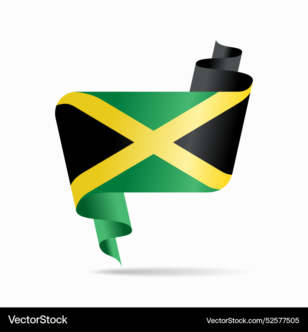 Jamaican flag wavy ribbon background Royalty Free Vector