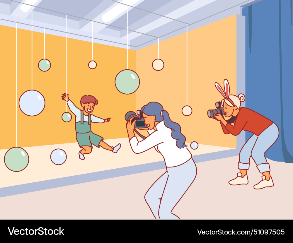 Photo studio professional photographers take Vector Image