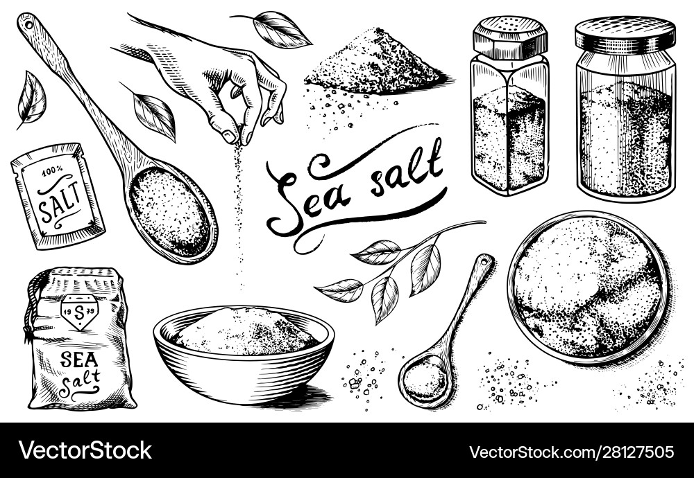 Sea salt set glass bottles packaging Royalty Free Vector