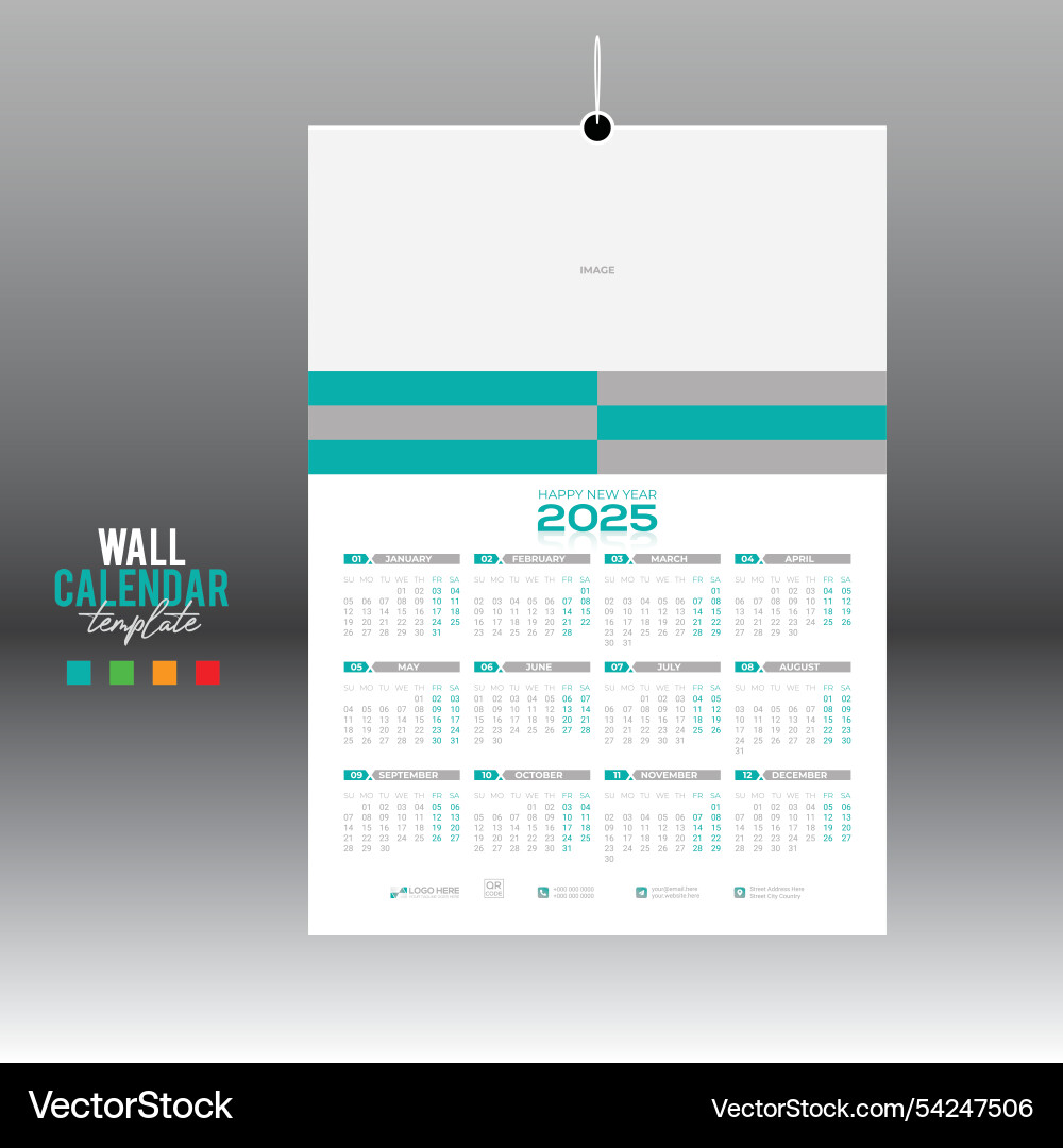 12 month 2025 wall calendar design Royalty Free Vector Image
