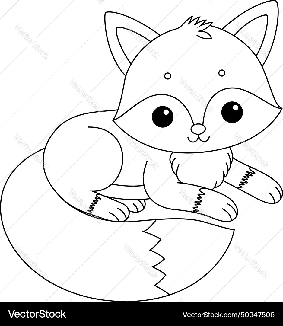 Cute fox coloring page for kids flat animal Vector Image
