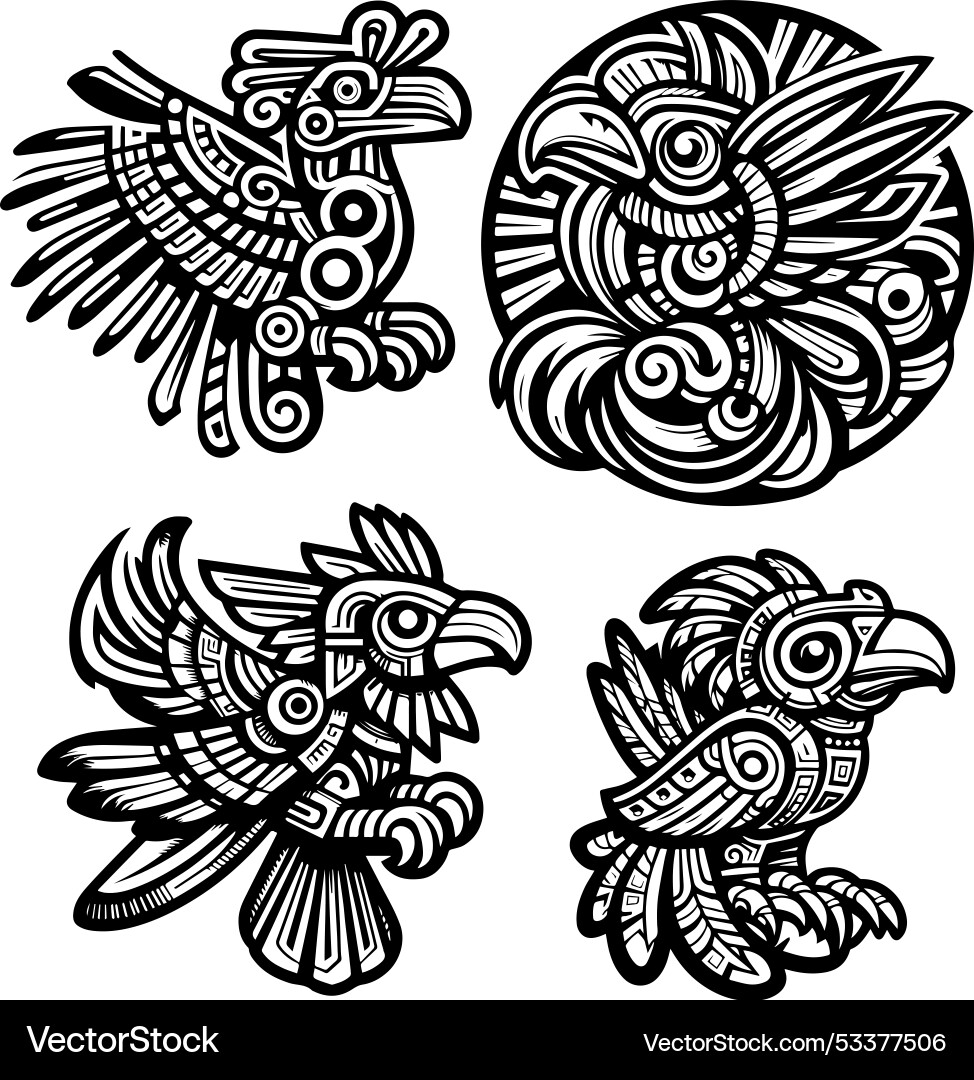 Mayan bird line art designs Royalty Free Vector Image