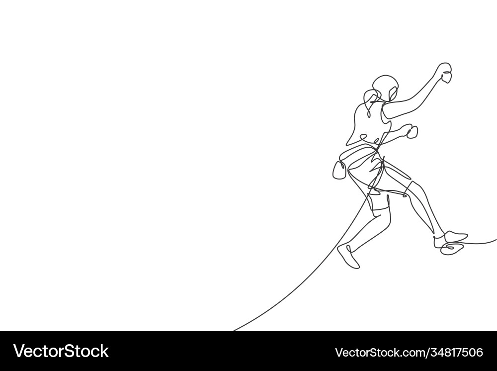 One single line drawing young active woman Vector Image