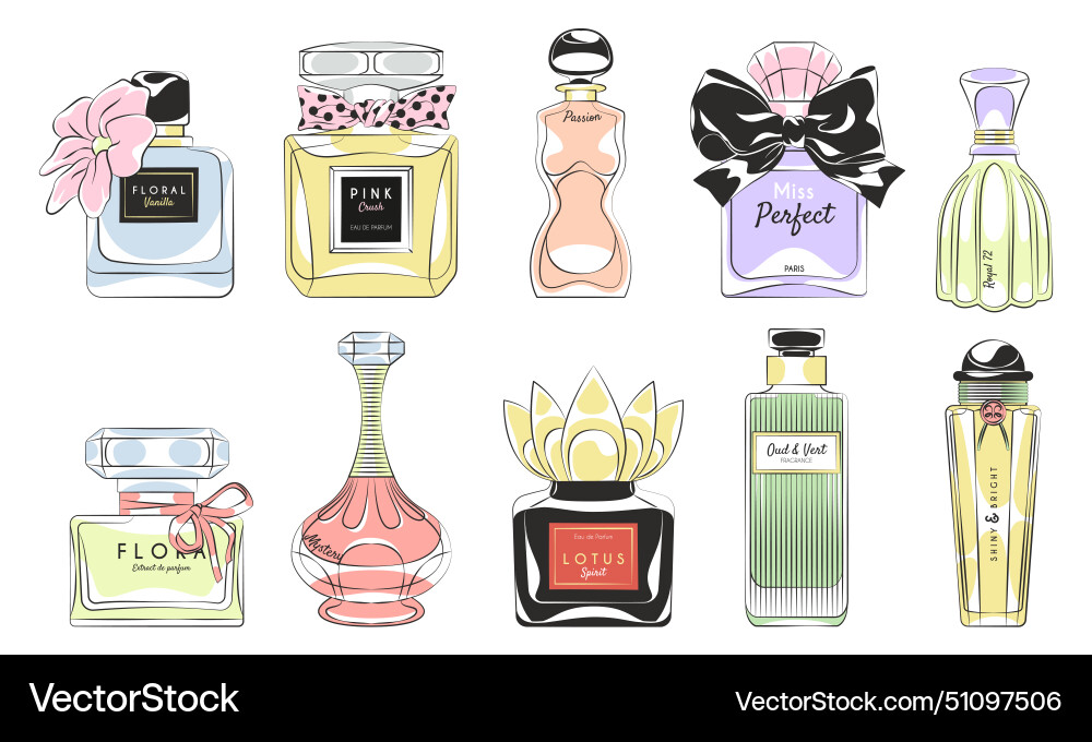 Perfume products designer glass bottles Royalty Free Vector
