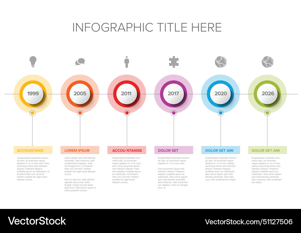 Six circle steps timeline process infographic Vector Image
