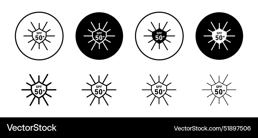 Uv spf 50 protect icon set collection for web Vector Image