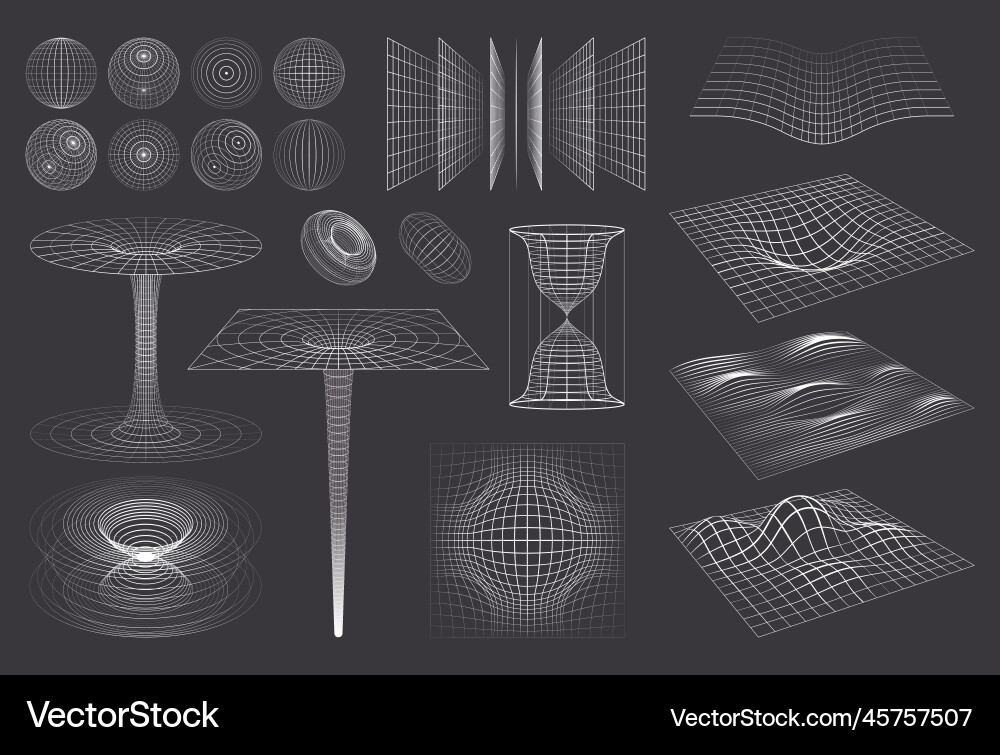 3d shapes monochrome set Royalty Free Vector Image