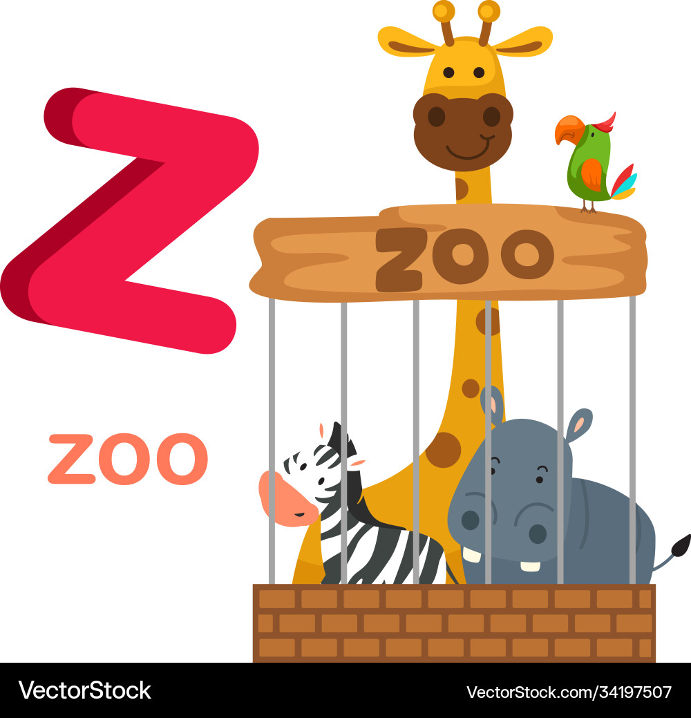 Alphabet Z - Cute Zoo Animals Royalty Free Vector Image