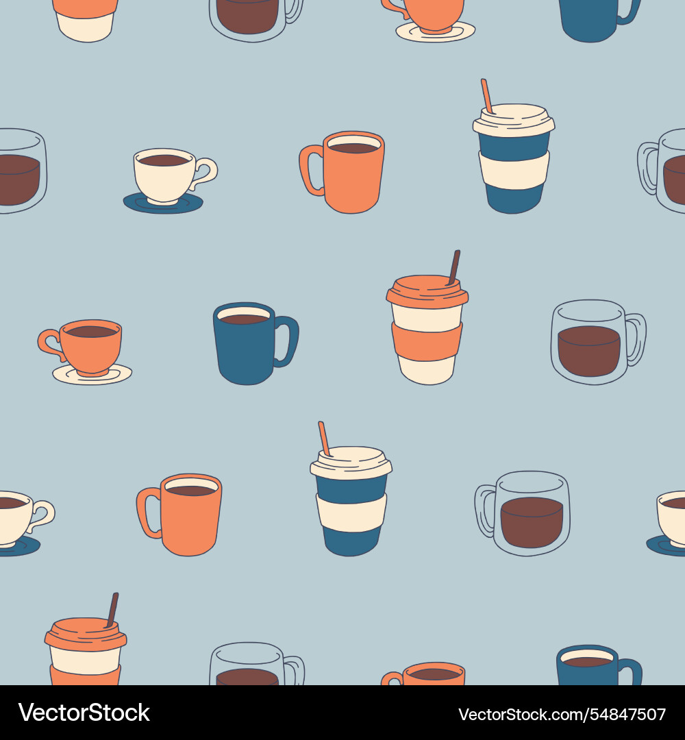 Collection of coffee cup seamless pattern design Vector Image