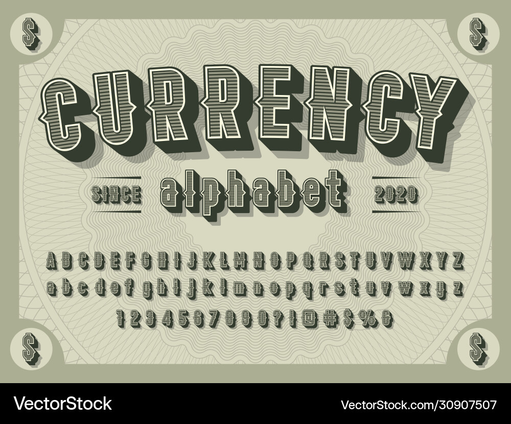 Money font Royalty Free Vector Image - VectorStock