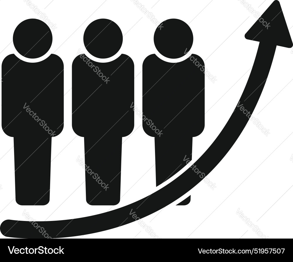 Three business people standing on growing up arrow
