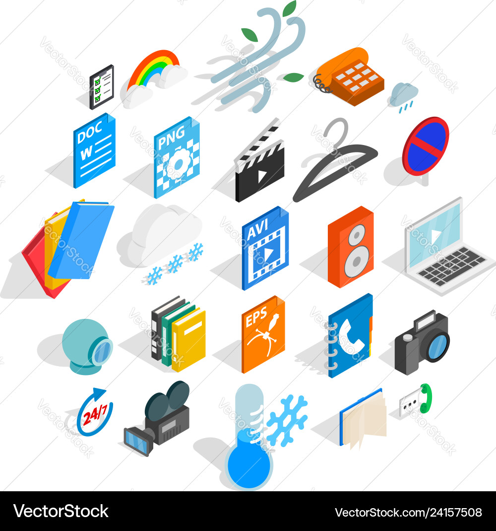 Business app icons set isometric style Royalty Free Vector
