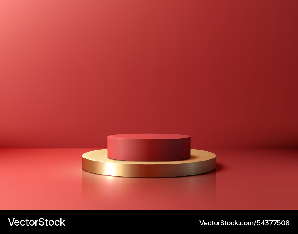 Luxury 3d red cylinder on gold base with vibrant Vector Image