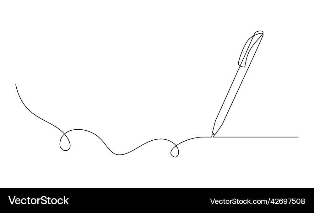 One continuous line drawing of pen writing wave Vector Image