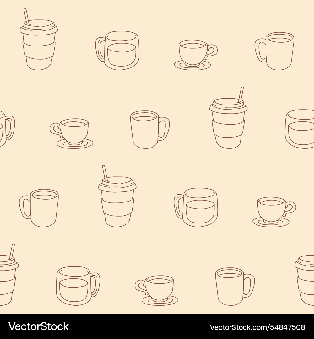 Outline collection of coffee cup seamless pattern Vector Image