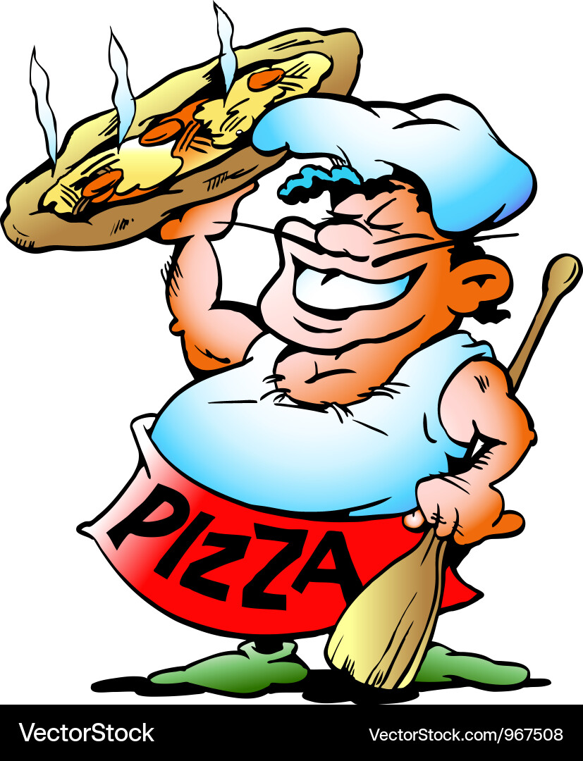 Pizza baker standing with a big Royalty Free Vector Image