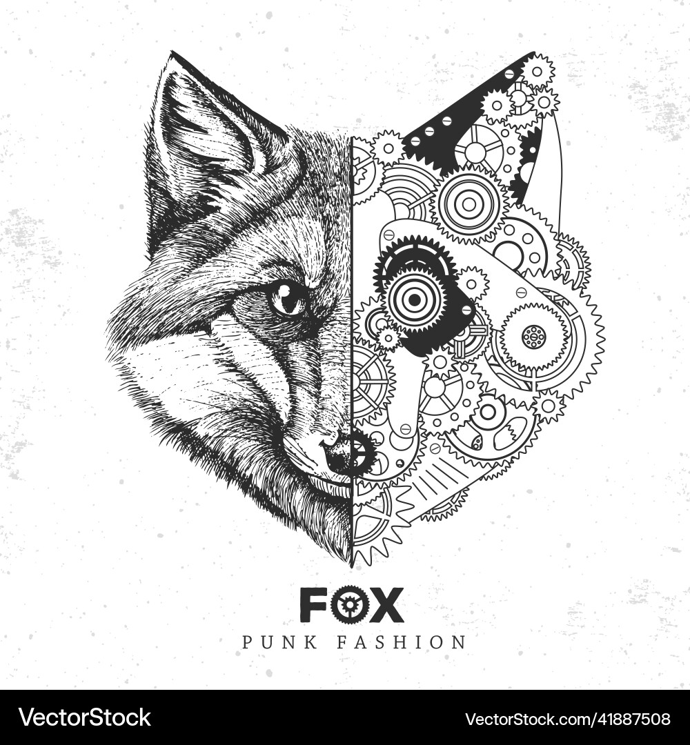 Realistic and punk style fox face Royalty Free Vector Image