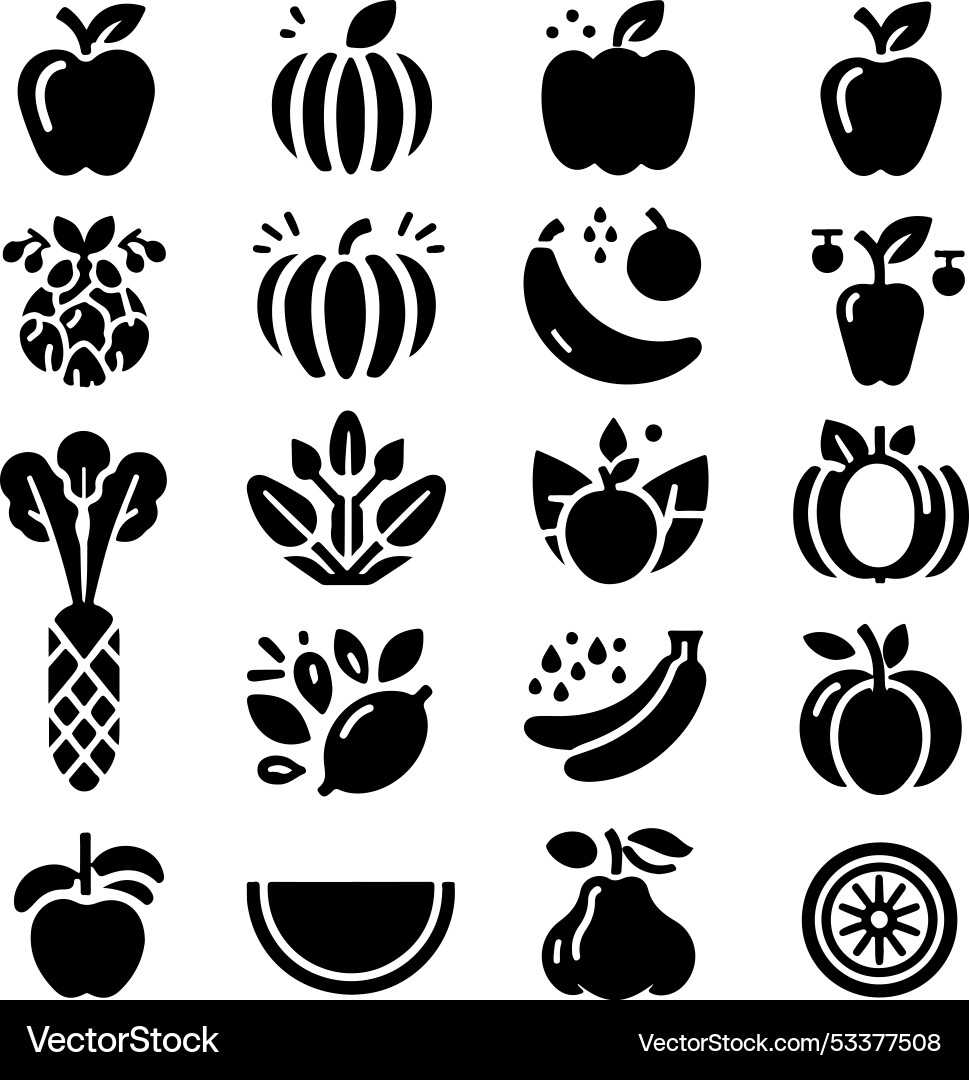 Simple fruits and vegetables icon set art Vector Image