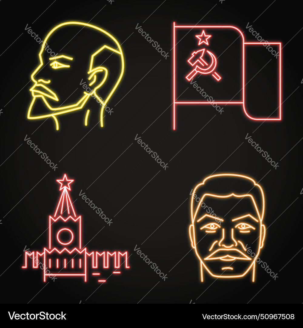 Ussr symbols neon icon set Royalty Free Vector Image
