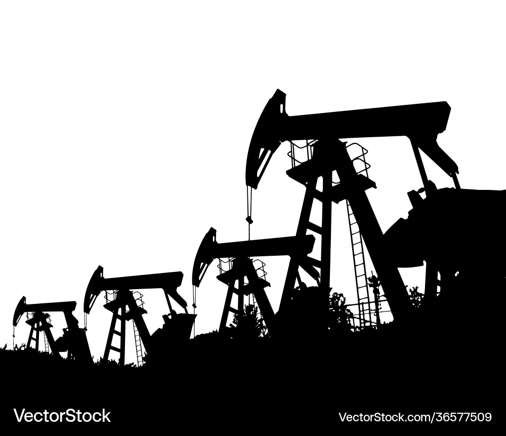 Darck silhouette oil rig and pumps during Vector Image
