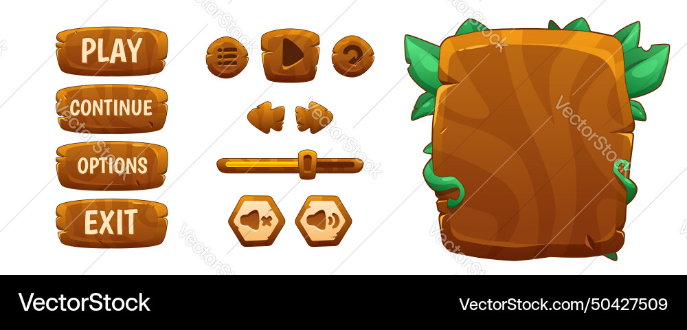 Jungle adventure game buttons set Royalty Free Vector Image