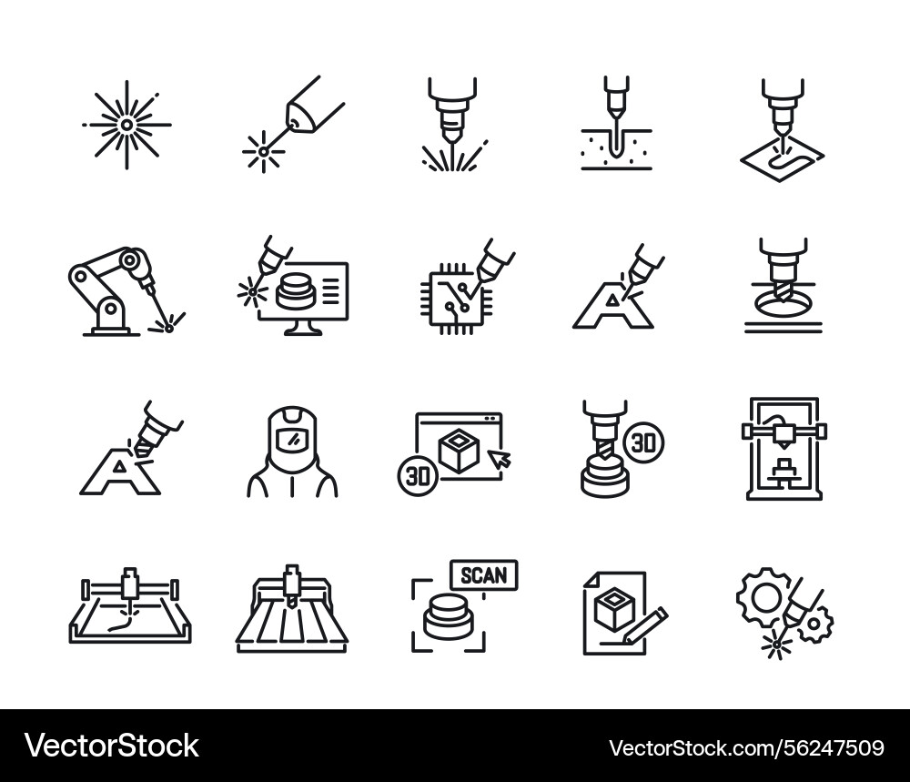 Laser Cutting & Engraving Icons Royalty Free Vector