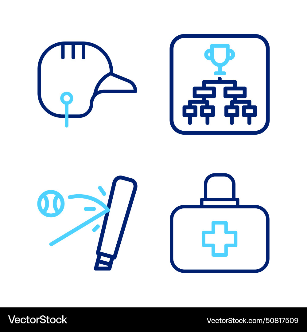 Set line first aid kit baseball bat with ball Vector Image