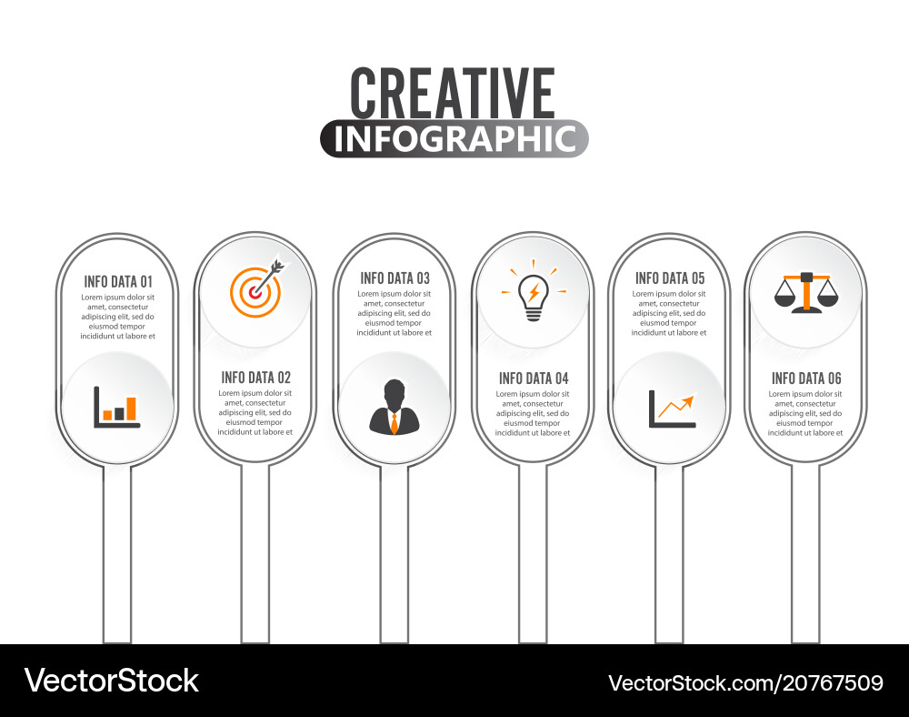Six steps infographics - can a strategy workflow Vector Image