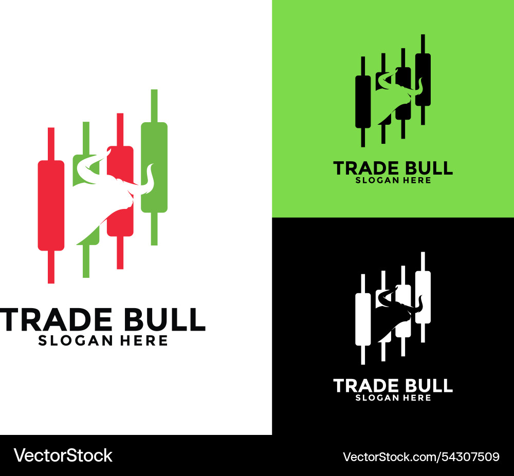 Trading logo design candle and bull Royalty Free Vector