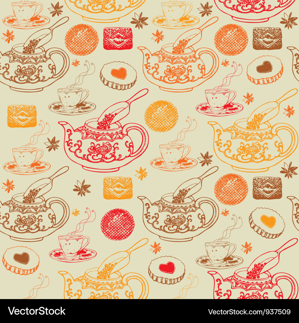 Vintage Tea Pattern - Seamless Royalty Free Vector Image