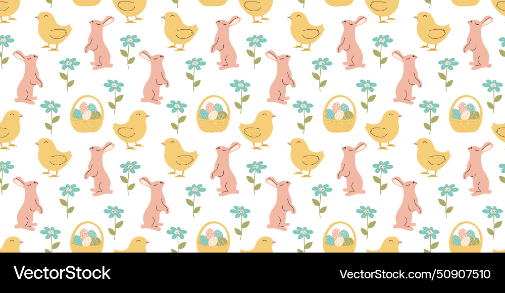 Cute easter pattern with pink bunnies chicks Vector Image