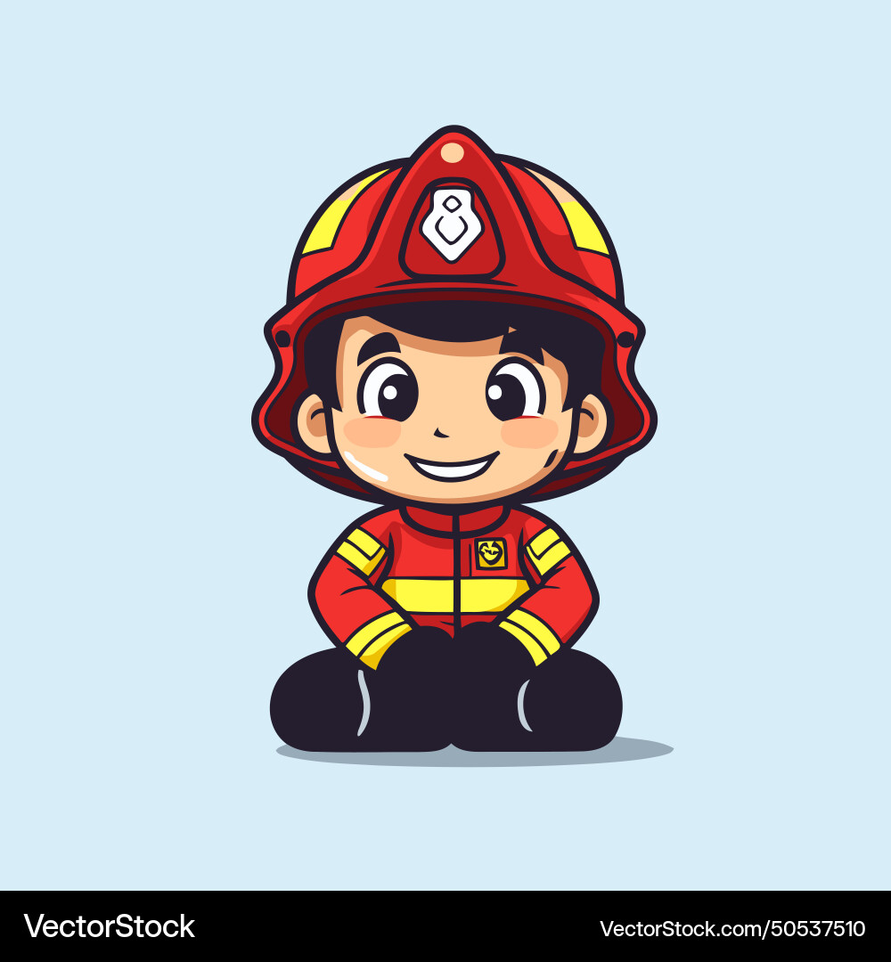 Cute little fireman sitting and smiling Royalty Free Vector