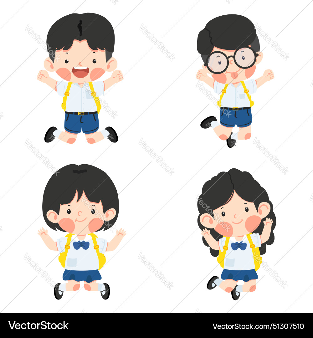 Happy kids student jumping in air set Royalty Free Vector