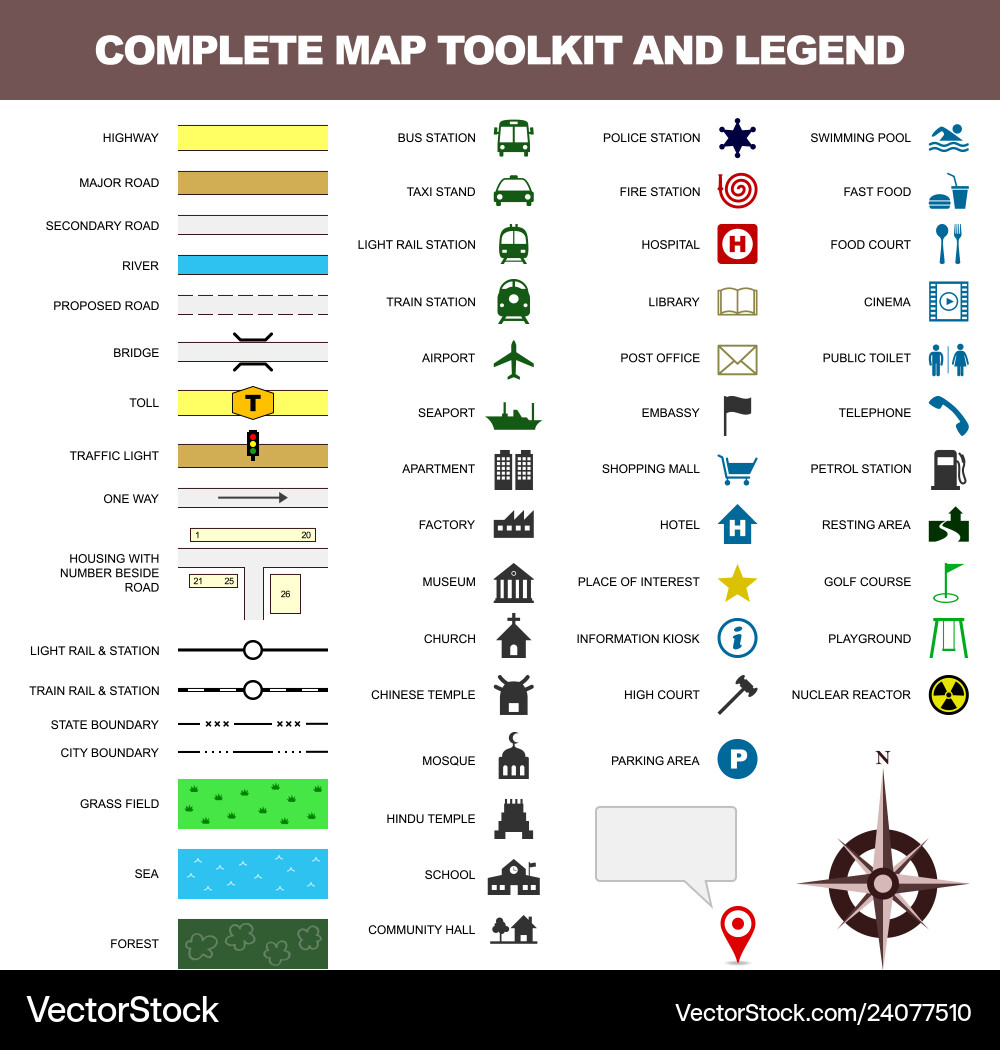 Map icon legend symbol sign toolkit element Vector Image