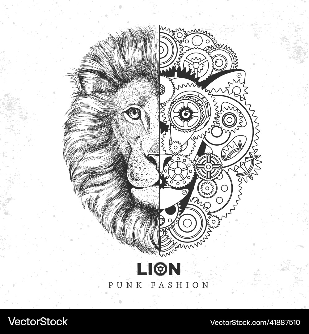 Realistic and punk style lion face Royalty Free Vector Image
