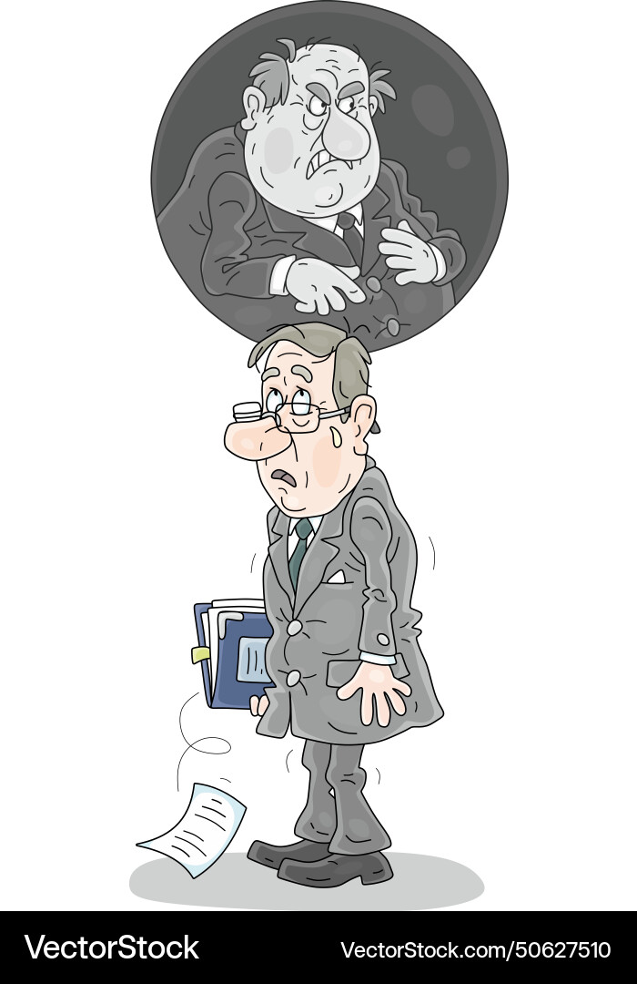 Scared employee thinking about an angry boss Vector Image