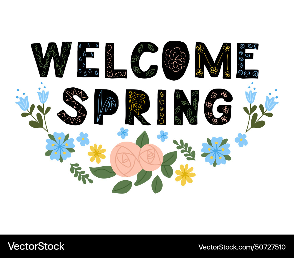 Welcome spring lettering in scandinavian Vector Image