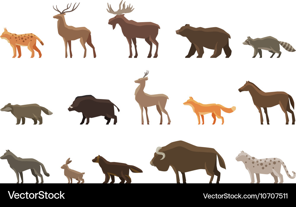 Animals icon set symbols such as lynx Royalty Free Vector