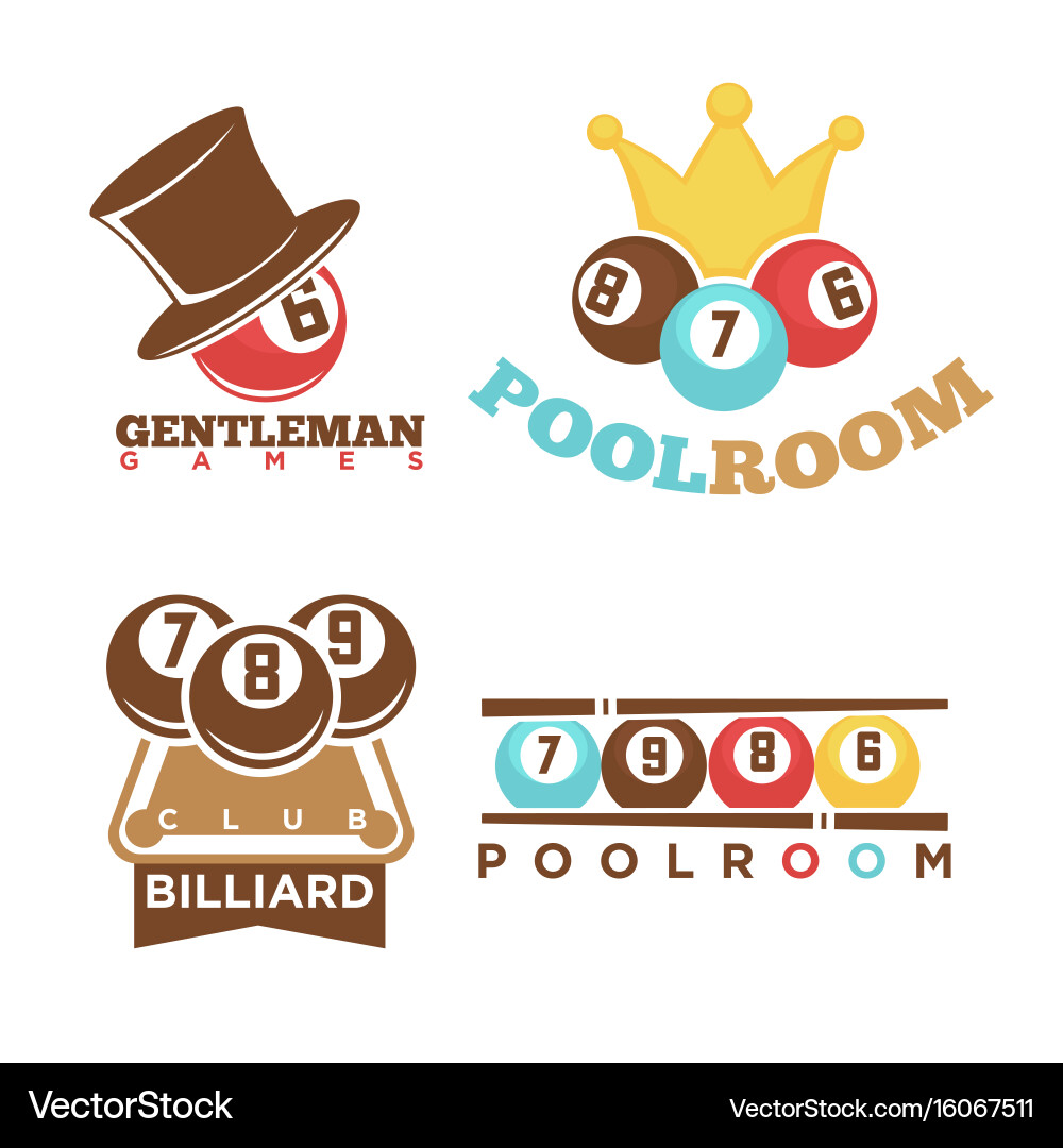 Billiard or pool club poolroom labels Royalty Free Vector