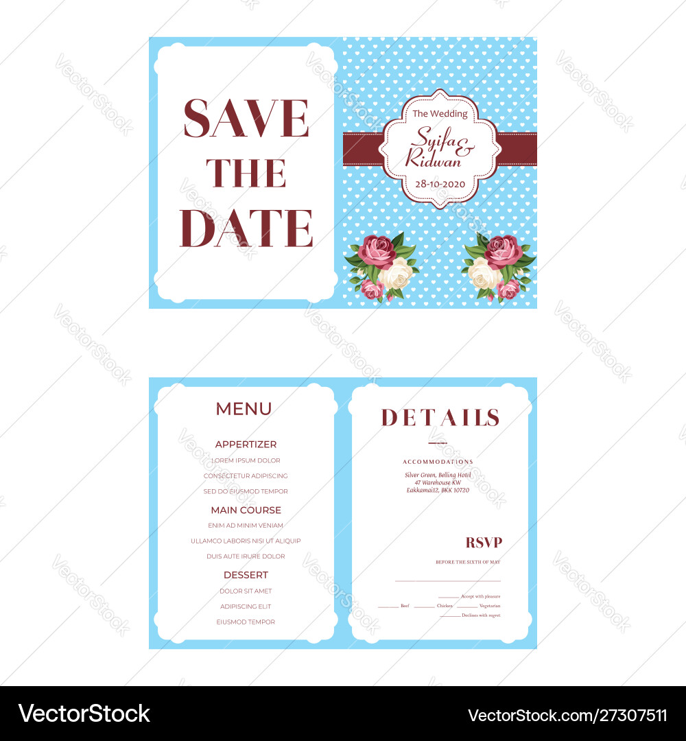 Blue background wedding invitation template Vector Image