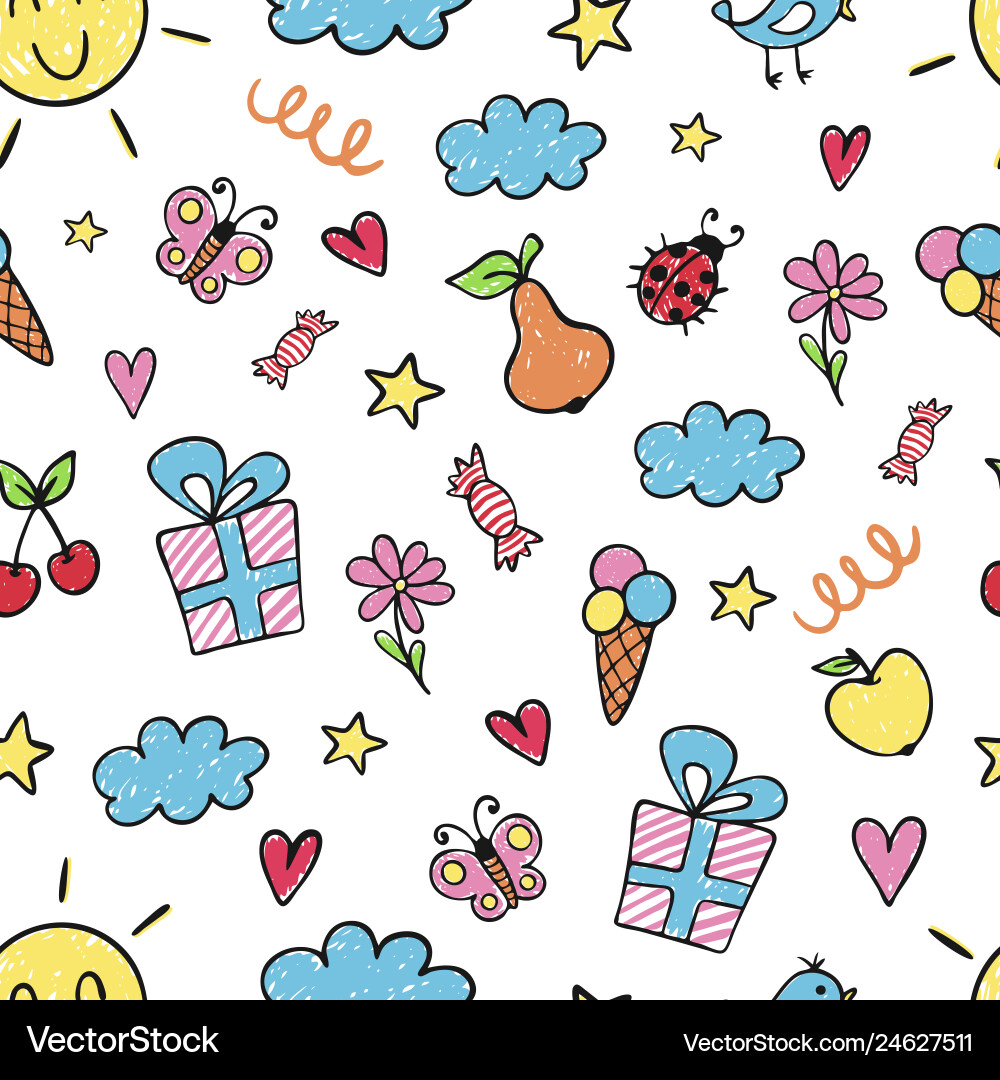 Kids drawing pattern preschool paint and crayon Vector Image
