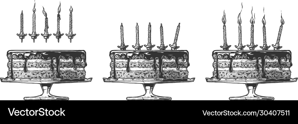 Vintage Birthday Cake Set Royalty Free Vector Image