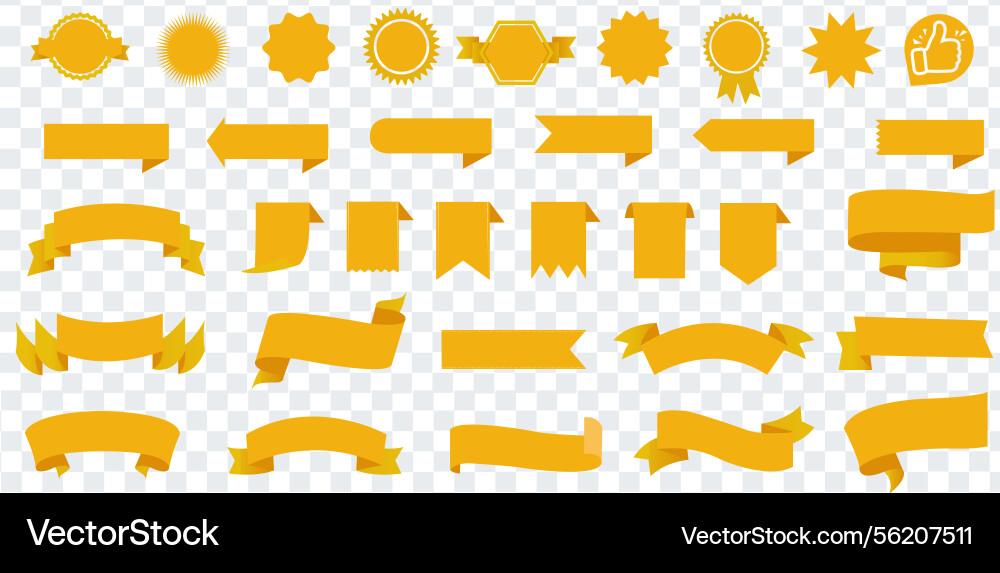 Yellow ribons set isolated transparent background Vector Image