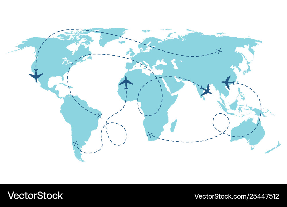 Airplane Route and Flight Paths Royalty Free Vector Image