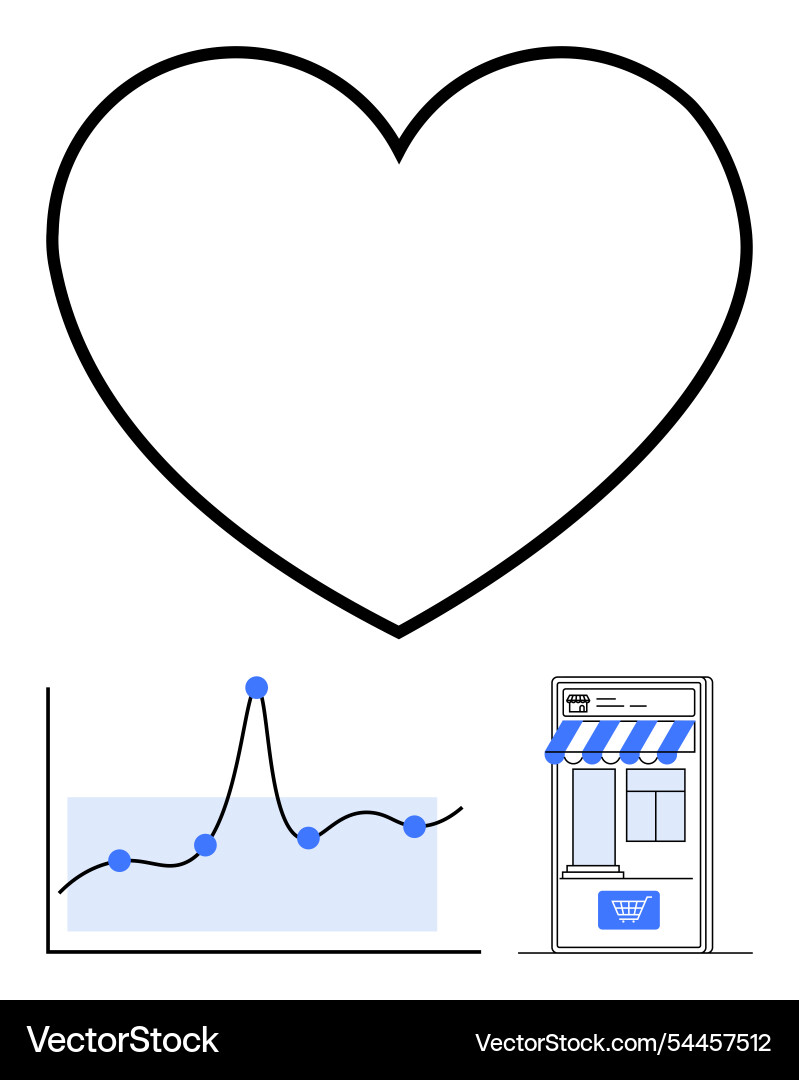 Heart symbol with graph and storefront icon Vector Image