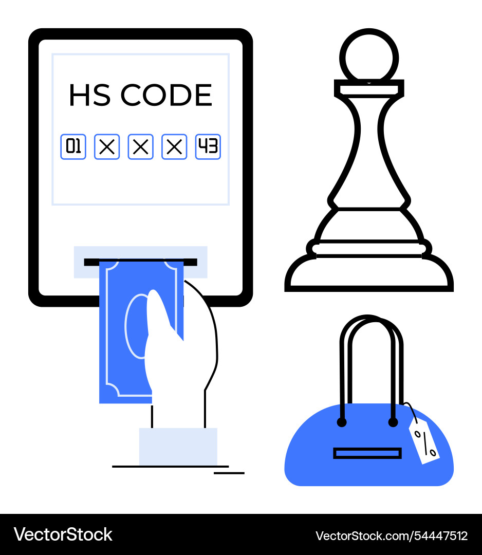 Hs code entry on screen hand with money chess Vector Image